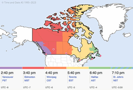 Canada Multiple Time Zones 2023 600 | ARA Professional Travel & Support ...