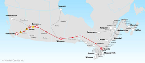 VIA Rail Canadian Route Map 600 | ARA Professional Travel & Support Inc.